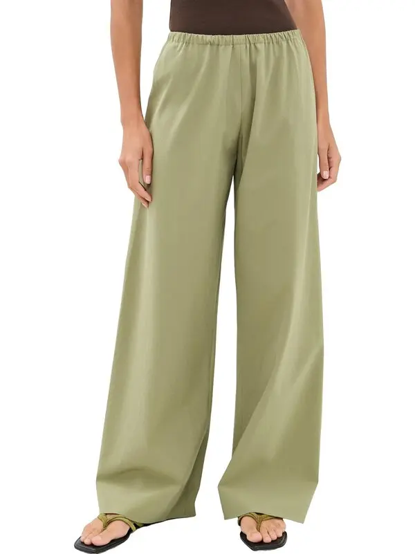 LA LIGNE Cotton Poplin Wide Leg Pants - Olive