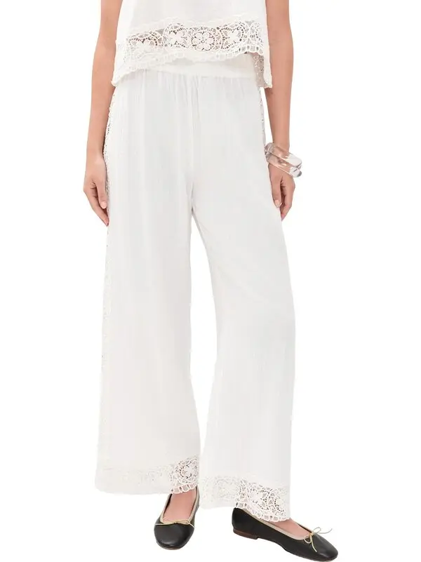 Sea Gardener Lace Trim Cotton Pants - Cream