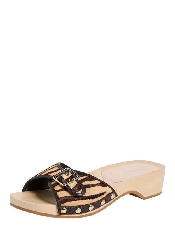 LOEFFLER RANDALL Paulie Studded Flat Sandals With Print Haircalf - Zebra