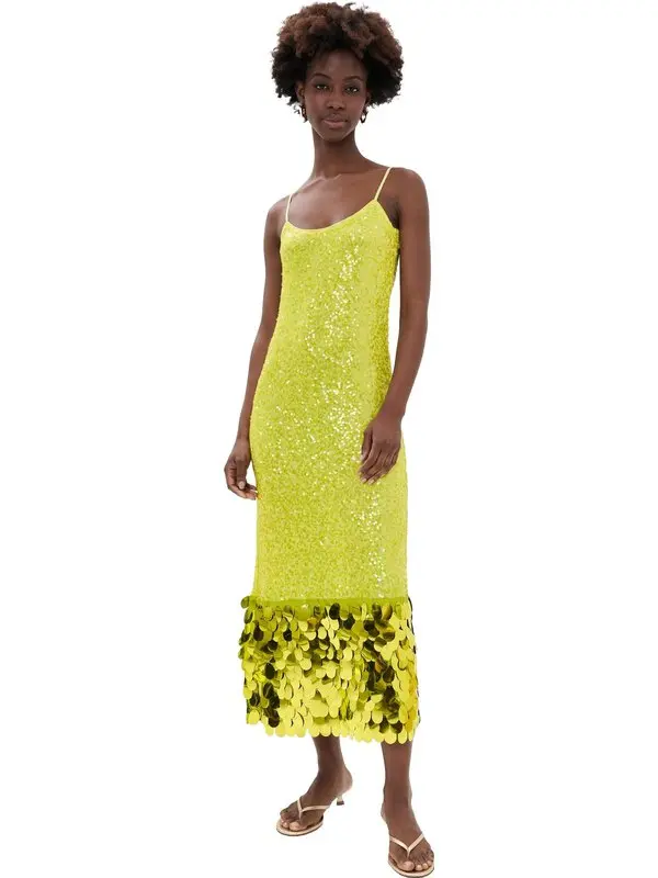 SIMONMILLER Imogen Sequin Midi Dress With Embellished Hem - Peridot Combo