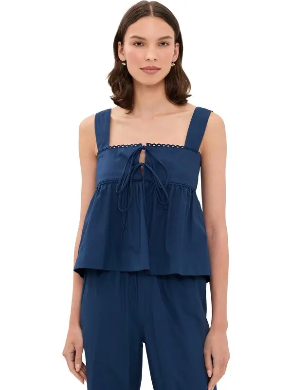 Ciao Lucia Sleeveless Square Neck Cotton Top With Scalloped Trim And Tie Closure - Midnight