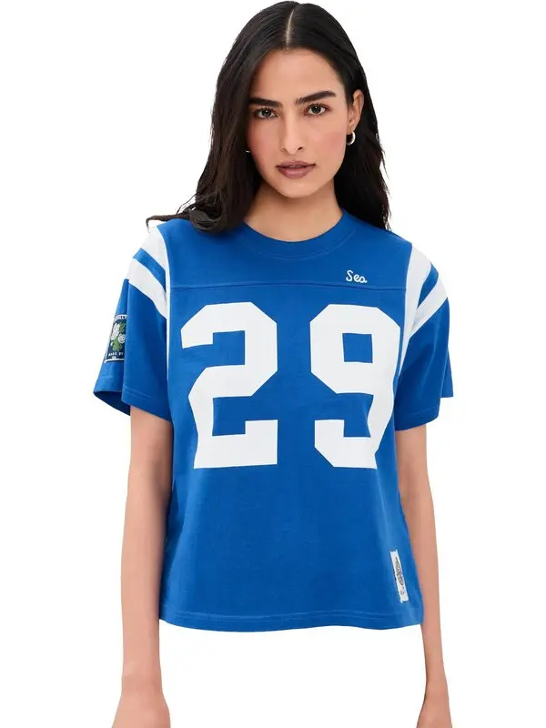 Sea Georgie Sportswear Tee With Graphic Print And Stripe Accents - Blue