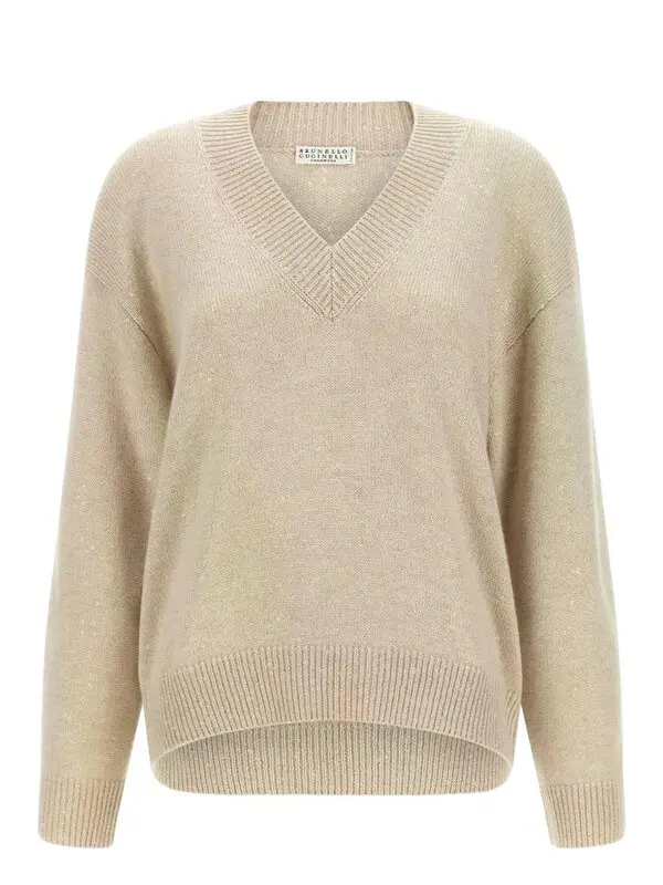 Brunello Cucinelli Sequin-appliqué V-neck Sweater - Neutrals