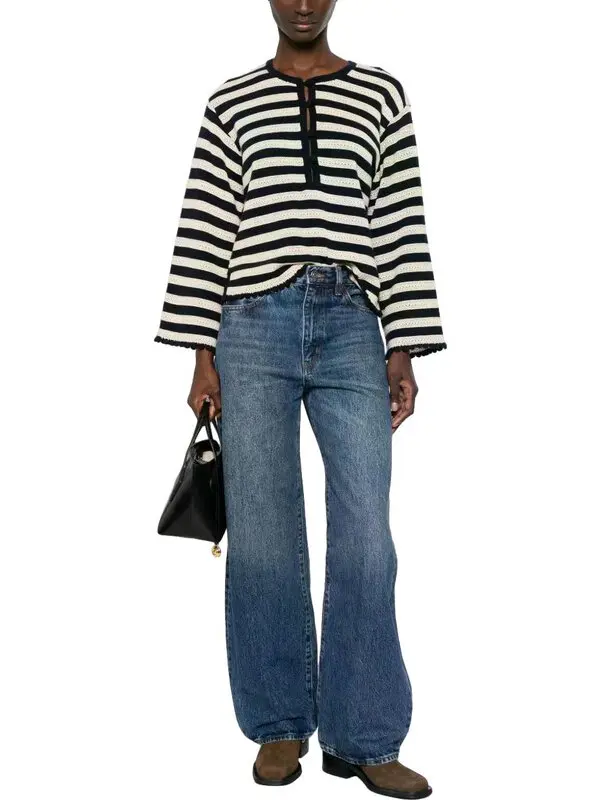 FRAME Striped Pointelle-knit Sweater - Blue