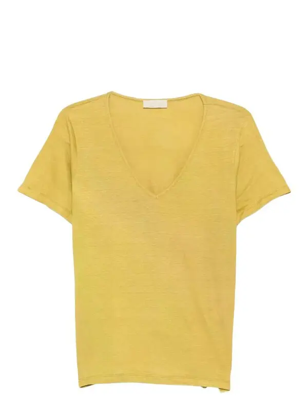 Momoni V-neck Short-sleeved Linen T-shirt - Yellow