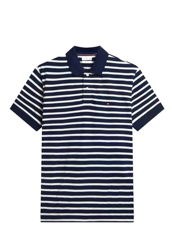 Tommy Hilfiger Striped-print Logo-embroidered Polo Shirt - Blue