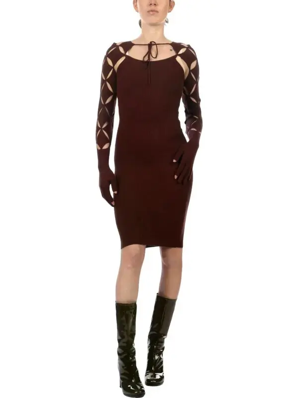 ISA BOULDER Argyle-sleeve Cut-out Mini Dress - Brown