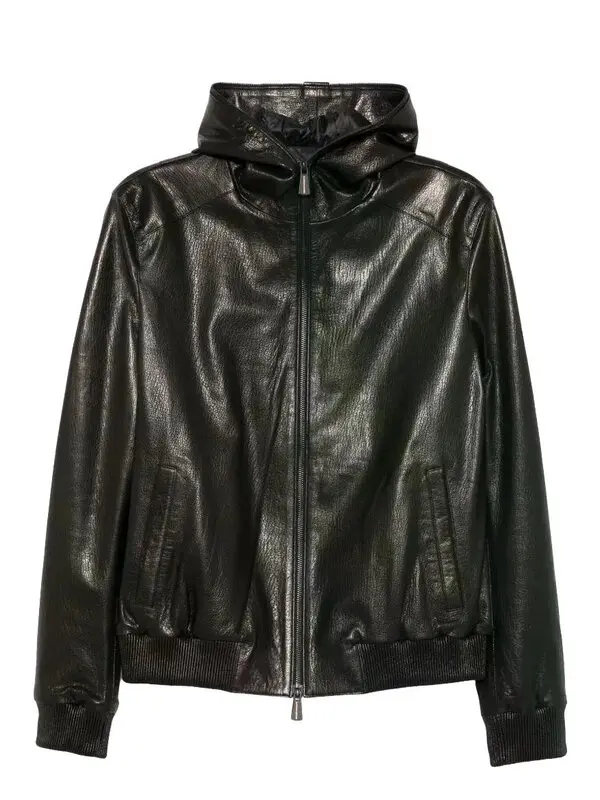 SERGIO MORETTI FIRENZE Hooded Leather Jacket - Black