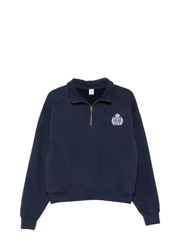 SPORTY & RICH Quarter-zip Sweatshirt With Crest Embroidery - Blue