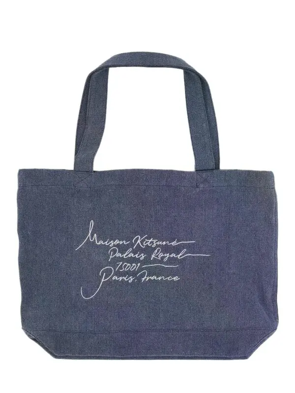 Maison Kitsuné Logo Denim Tote Bag - Blue