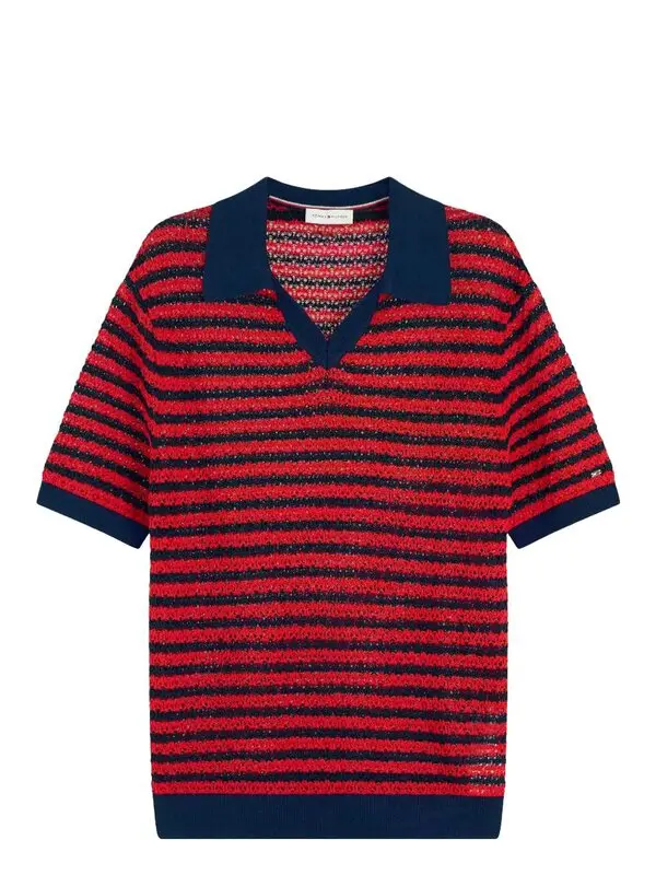 Tommy Hilfiger Striped V-neck Sweater - Red