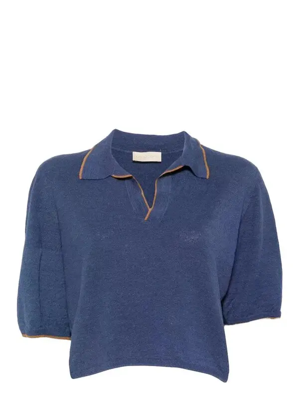 Momoni Contrast Trim Polo-collar Linen T-shirt - Blue