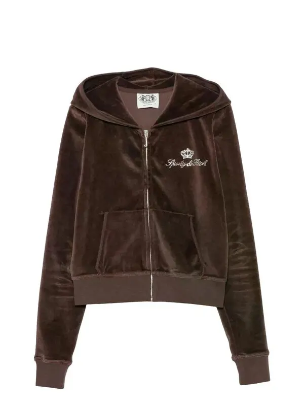 SPORTY & RICH Juicy Couture Rhinestone Zip-up Hoodie - Brown