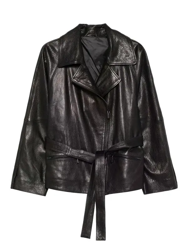 ADRIANNA FERETTI Belted Leather Jacket - Black