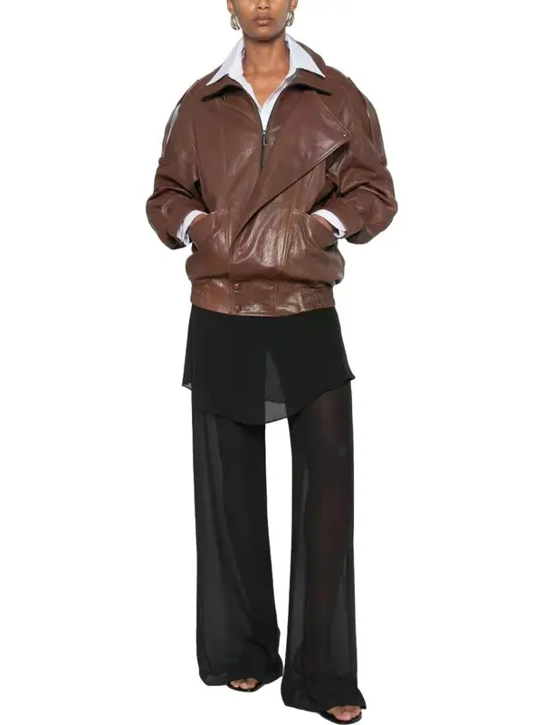 ADRIANNA FERETTI Adrianna Ferretti Zip-up Leather Jacket - Brown
