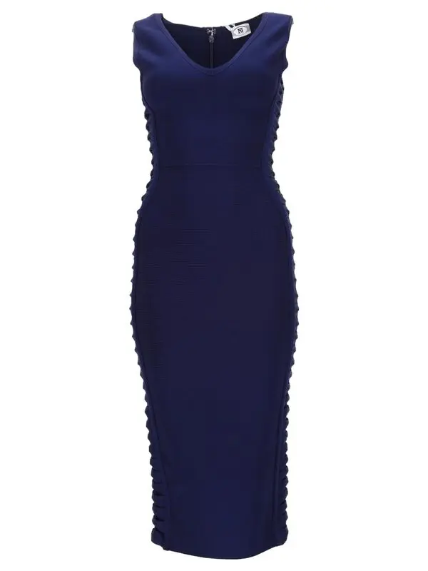 NJ COUTURE Sleeveless V-neck Midi Dress With Side Detailing - Blue