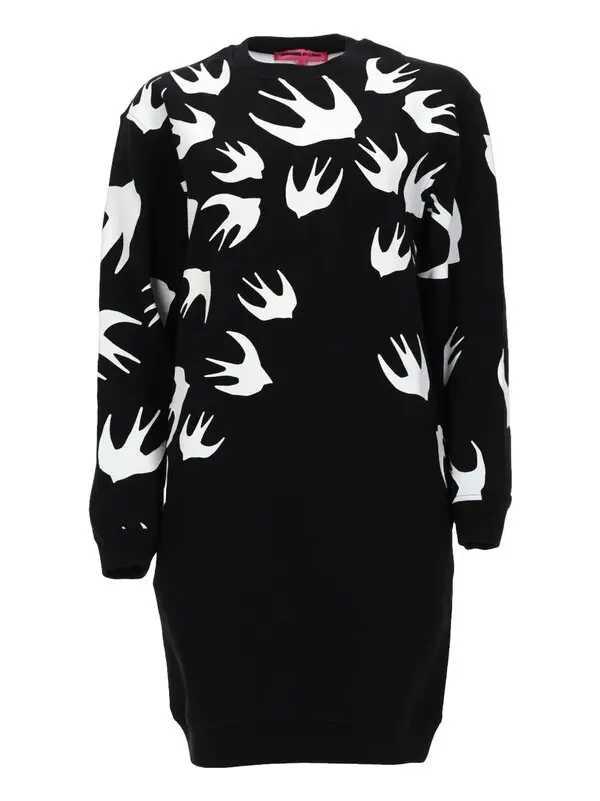 Alexander McQueen Swallow Print Long Sleeve Dress - Black