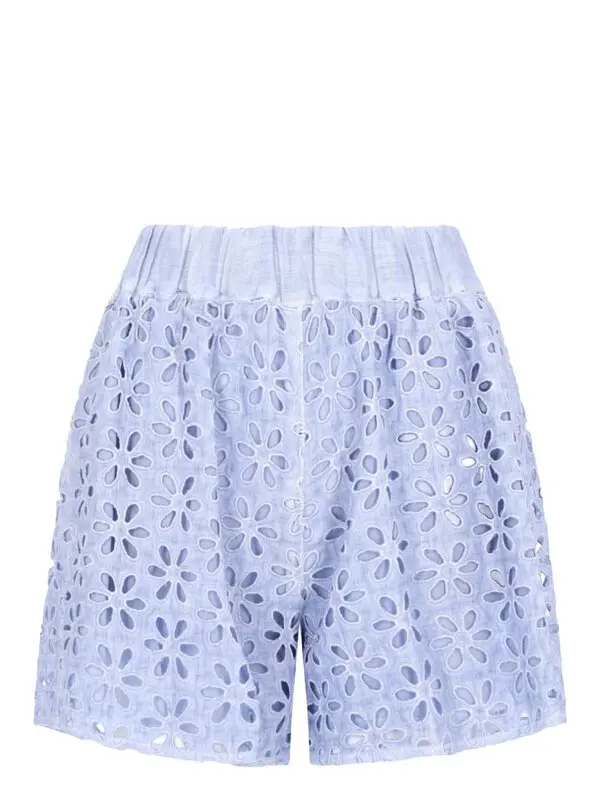 120% Lino Eyelet Shorts - Azure