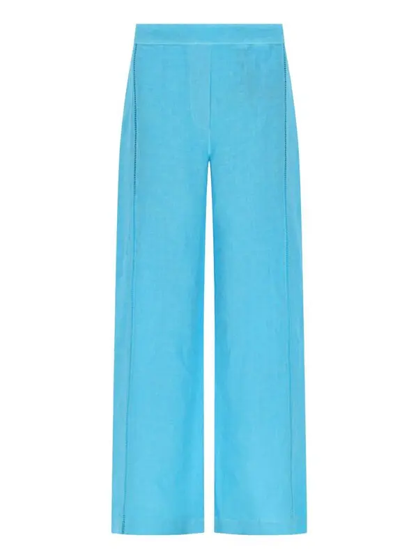 120% Lino Wide Leg Linen Trousers - Azure