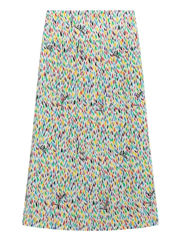 Valentino Garavani Pleated Midi Skirt With All-over Logo Print - Multicolor
