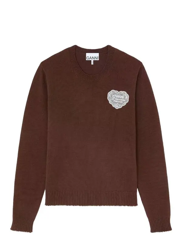 GANNI Logo-patch Crochet-trim Sweater - Brown