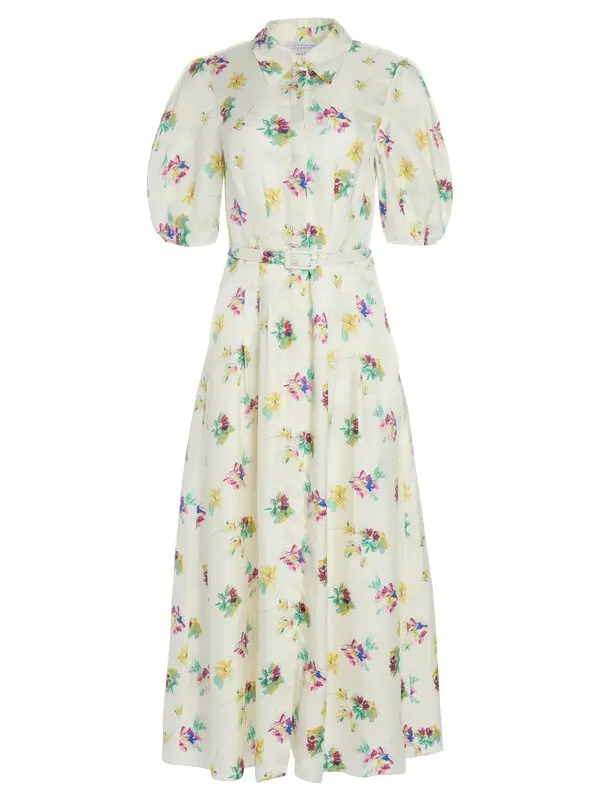 Gabriela Hearst Maude Pleated Midi Shirtdress In Printed Silk Twill - Ivory Multi