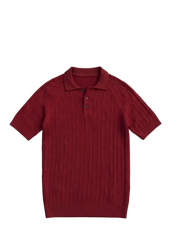HARMAIN LEATHERS LTD The Heritage Cable-knit Polo Shirt In Crimson - Red