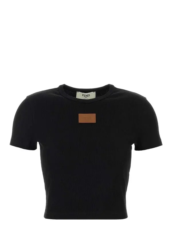 Fendi Lea Ribbed Logo-patch T-shirt - Black