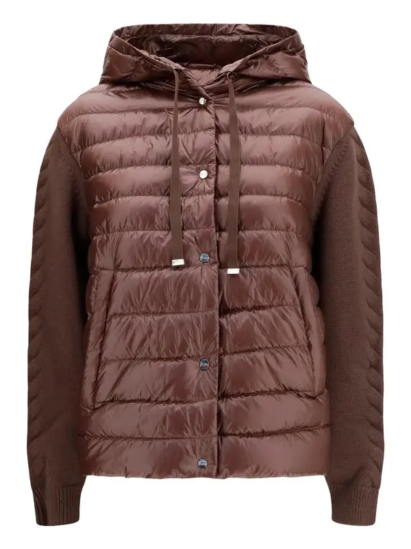 Herno Down Jacket With Wool Sleeves - Brown