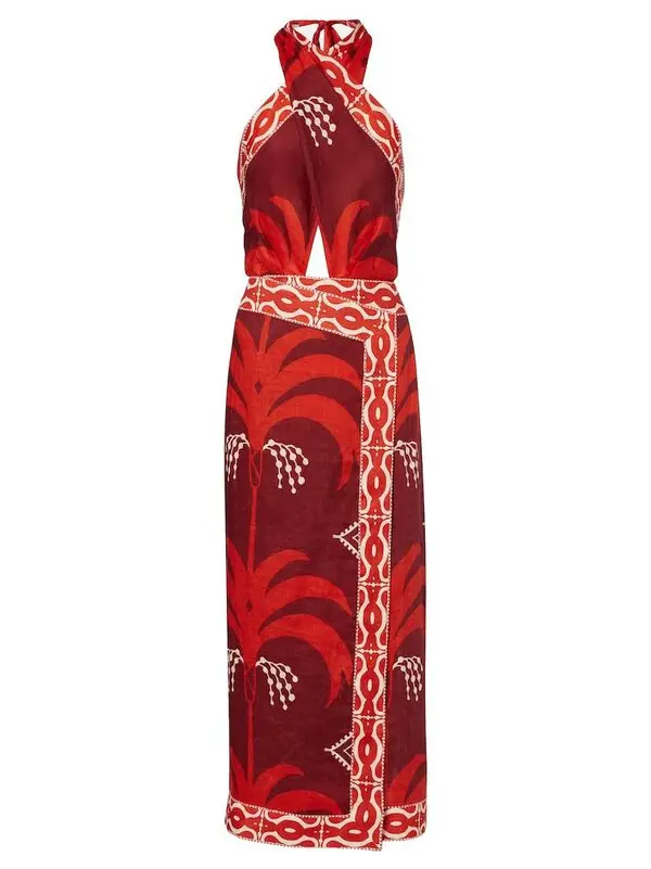 Johanna Ortiz Printed Linen Midi Dress - Red