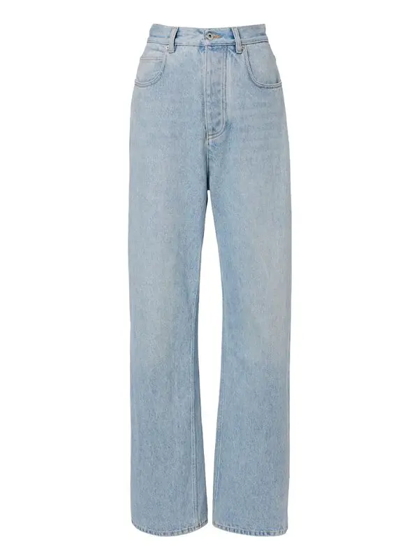 Bottega Veneta Intrecciato Leather-trimmed Wide-leg Jeans - Blue