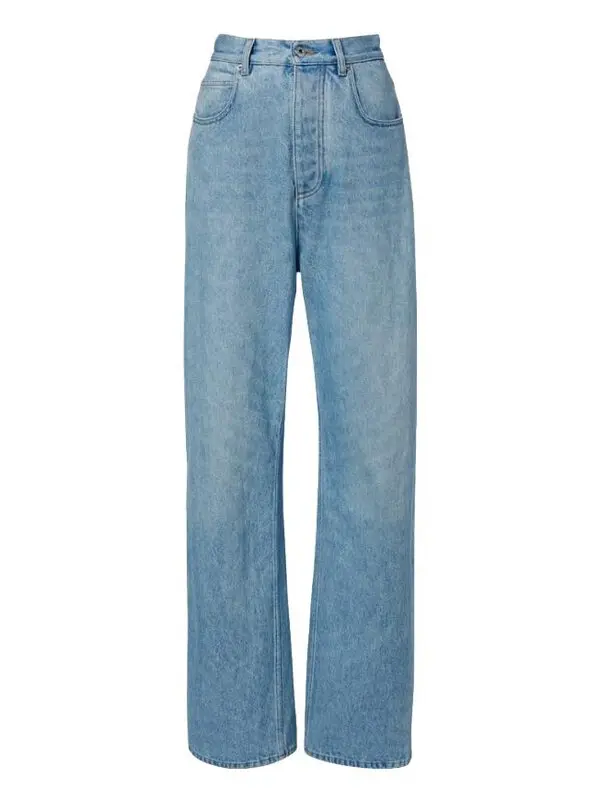 Bottega Veneta Intrecciato Leather-trimmed Wide-leg Jeans - Blue