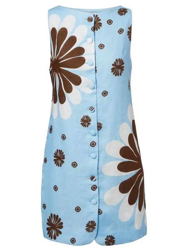 CALA DE LA CRUZ Rhoda Floral Linen Minidress - Blue