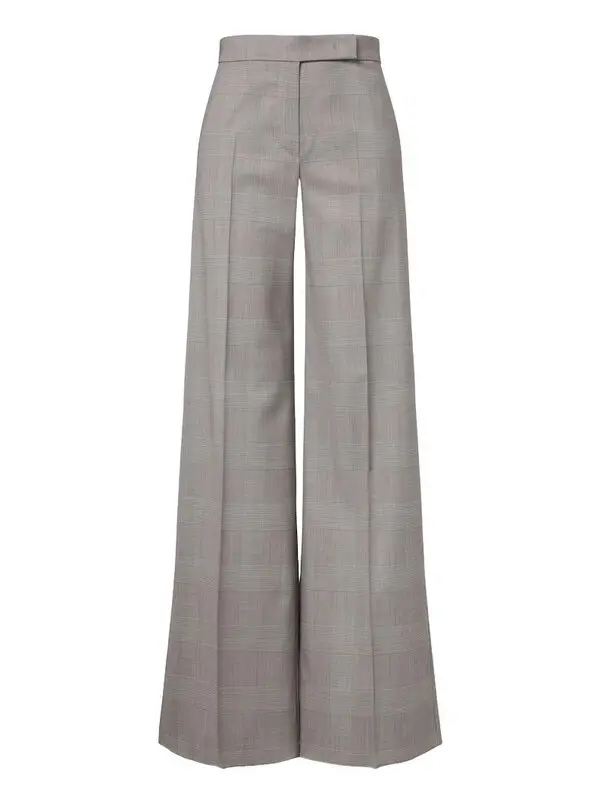 Max Mara Checked Virgin Wool Wide-leg Pants - Grey