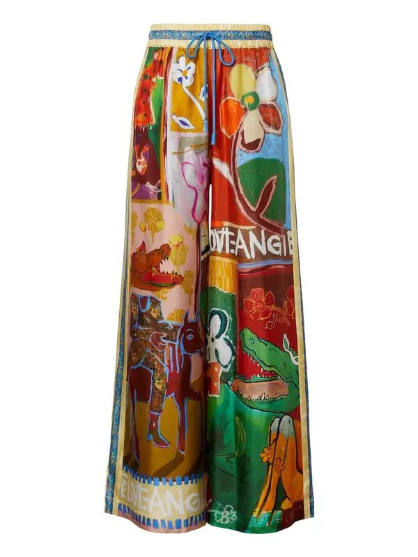 ALEMAIS X Mlak Printed Silk Twill Wide-leg Pants - Multicoloured