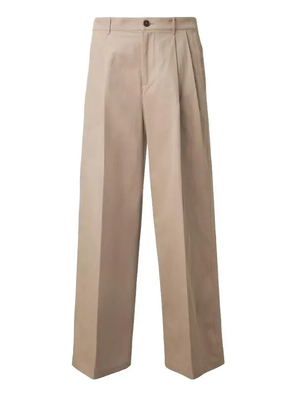 JIL SANDER Pleated Cotton Wide-leg Pants - Beige