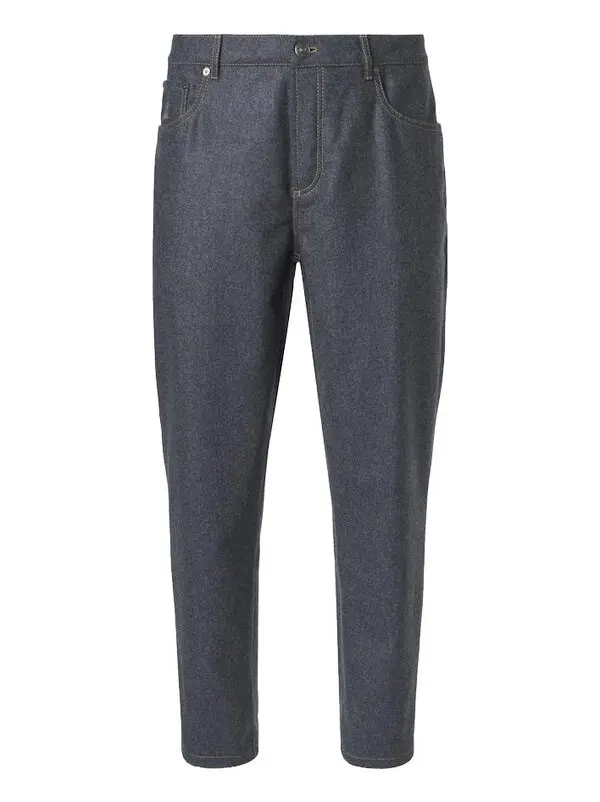 Brunello Cucinelli Virgin Wool Flannel Straight Leg Trousers - Grey