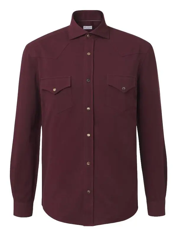 Brunello Cucinelli Cotton Piqué Shirt - Burgundy