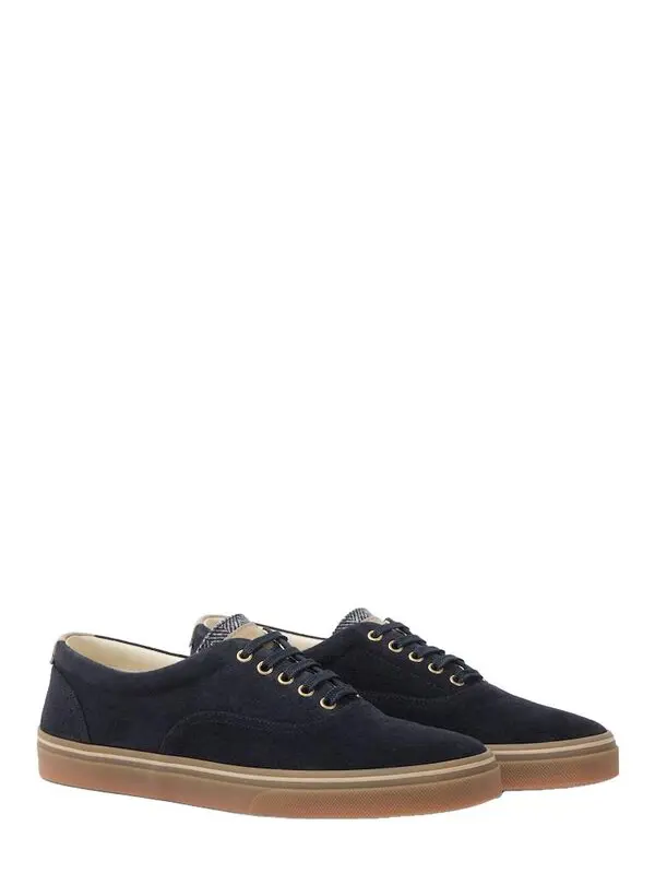Brunello Cucinelli Suede Lace-up Sneakers With Leather Trim - Blue