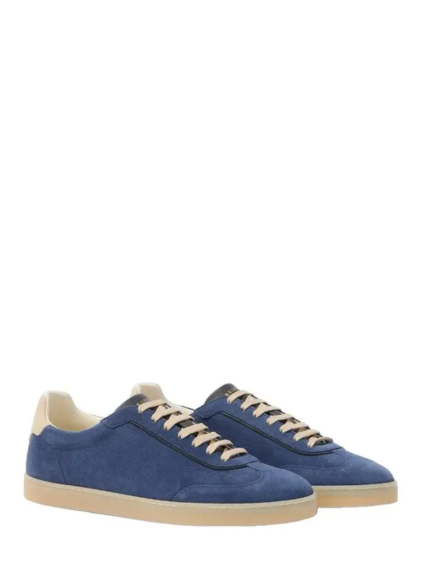 Brunello Cucinelli Suede Sneakers With Leather Trim - Blue