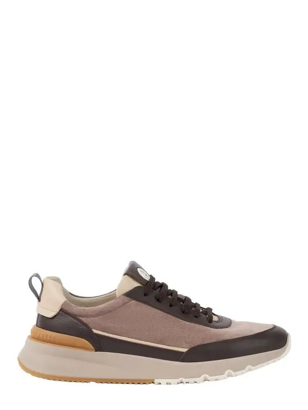 Brunello Cucinelli Suede Lace-up Sneakers With Leather Trim - Neutrals