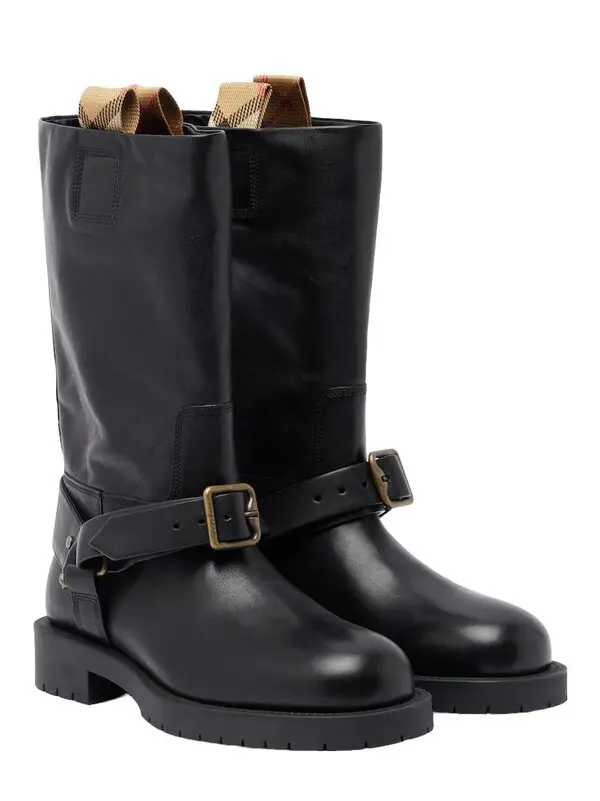 Burberry Soft Saddle Leather Mid-calf Boots With Buckle Fastening - Black