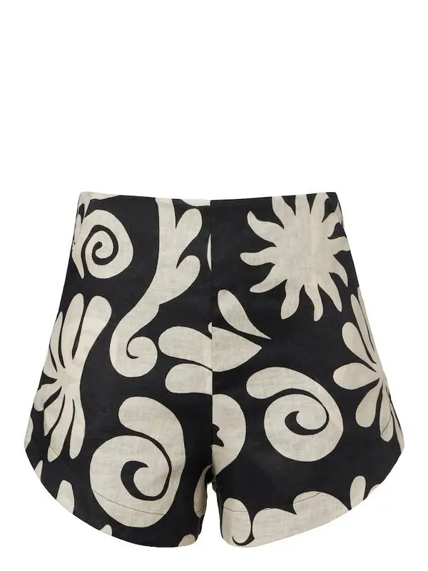 CALA DE LA CRUZ Bahamas Printed Linen Shorts - Black