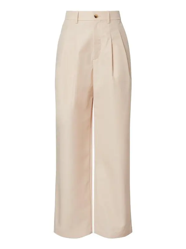 Wardrobe.NYC Pleated Cotton-blend Wide-leg Pants - Beige