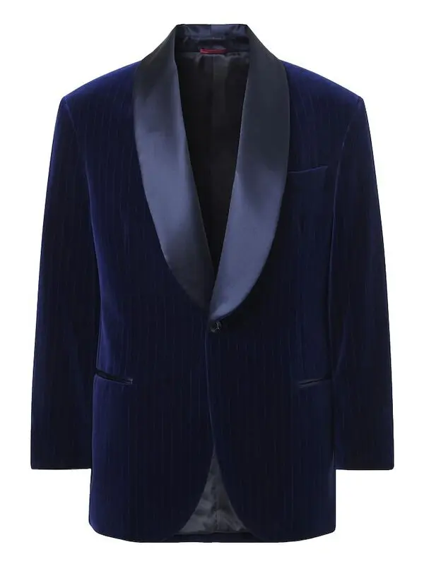 Brunello Cucinelli Pinstripe Cotton Velvet Tuxedo Jacket - Blue