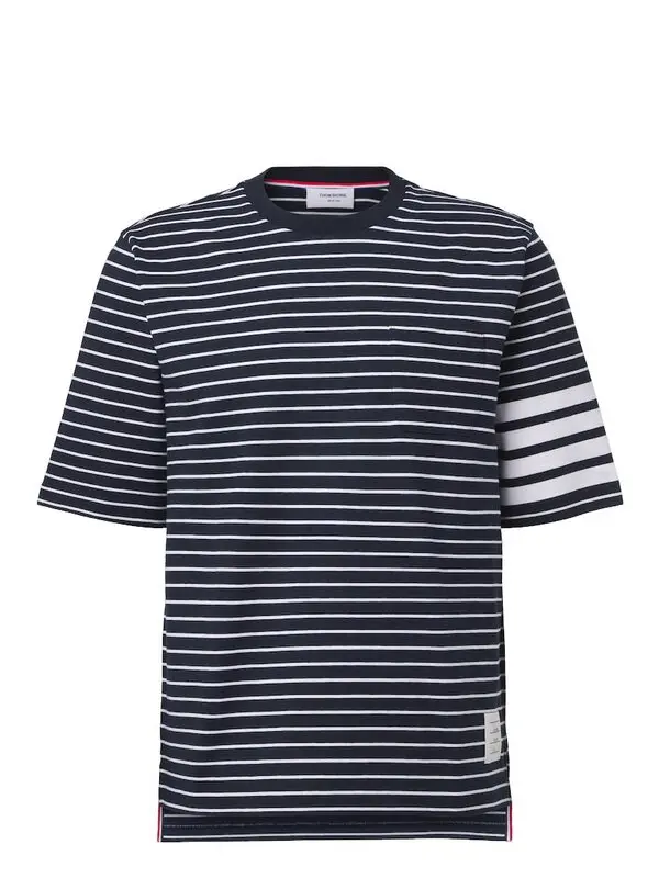 Thom Browne 4-bar Striped Cotton T-shirt - Blue