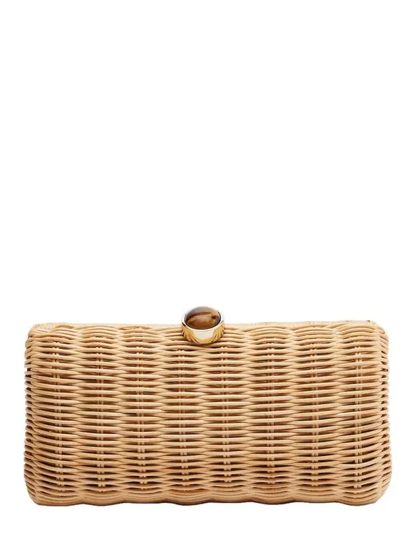 Judith Leiber Wicker Clutch With Poppy Embellishment - Beige