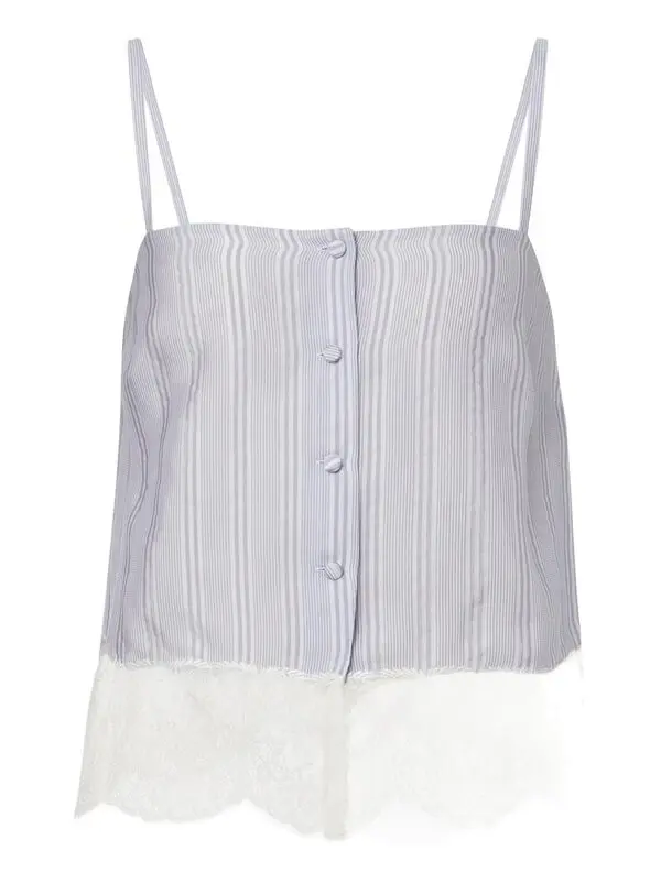 FRAME Lace-trimmed Striped Silk Camisole - Blue