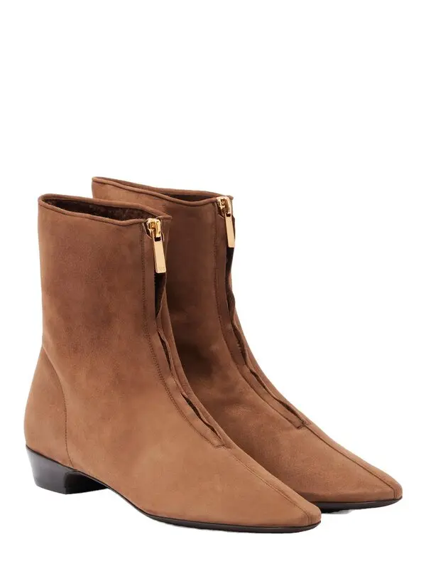 HERBERT LEVINE Shearling-trimmed Suede Ankle Boots - Brown