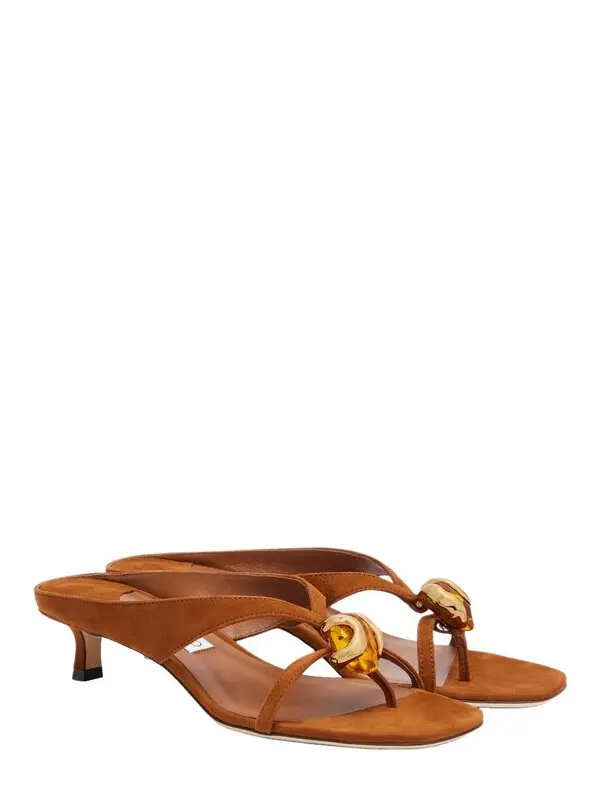 JIMMY CHOO Embellished Suede Sandals - Brown